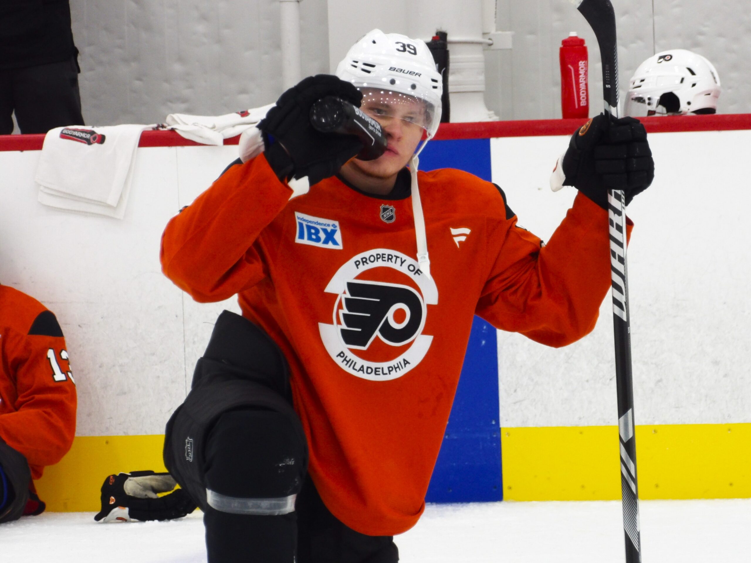 Matvei Michkov joking and laughing shows he’s quite comfortable in the ...